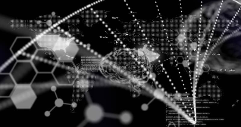 Animation of Dna Strand and Human Brain with Data Processing Over Black ...