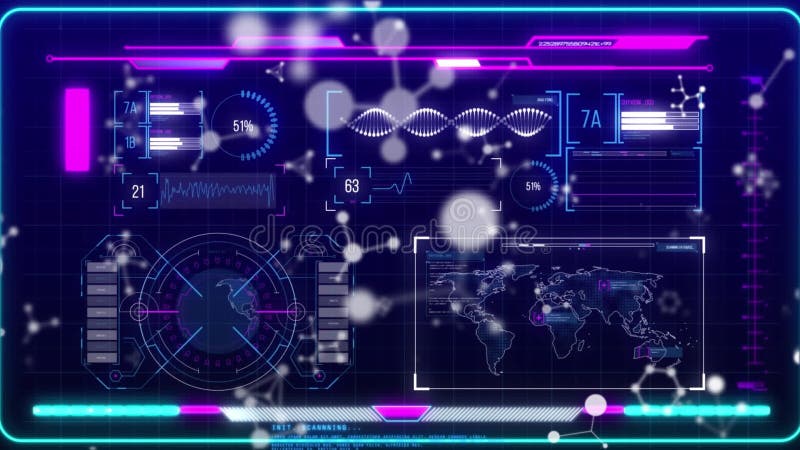 Animation of Dna Strand and Molecules Over Data Processing on Black ...