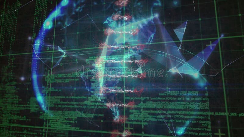 Animation of Dna Strand, Network of Connections Over Globe and Grid ...