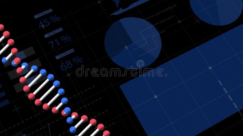 Animation of a DNA Strand Rotating Over Charts and World Map in the ...