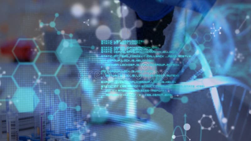 Animation of Dna Strand and Scientific Data Processing Over Man Working ...