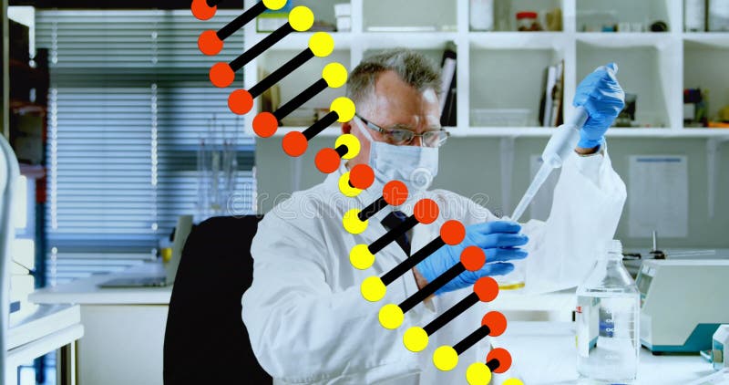 Animation of Dna Strand Sover Caucasian Male Scientist in Laboratory ...