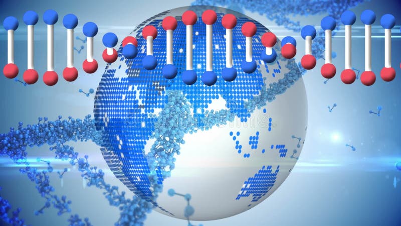 Animation of Dna Strand Spinning and Molecules Over Globe Stock Footage ...