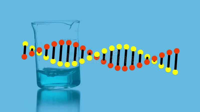 Animation of Dna Strand Spinning Over Laboratory Beaker with Liquid on ...