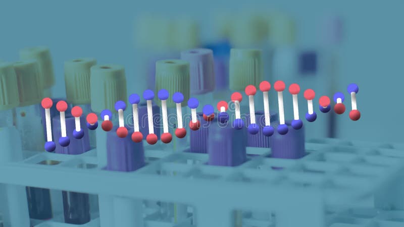 Animation of Dna Strand Spinning Over Laboratory Test Tubes Stock ...