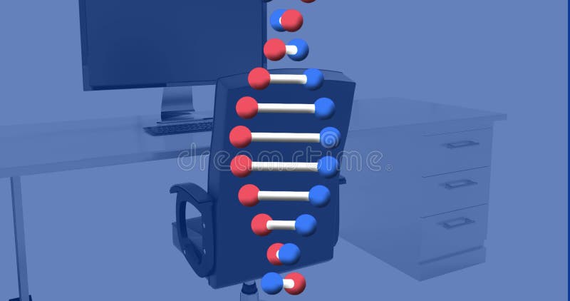 Animation of Dna Structure Spinning Against Computer on Office Desk ...