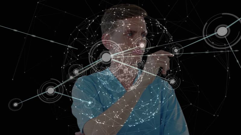 Animation of Dots Connected by Lines, Globe Over Caucasian Doctor Using ...