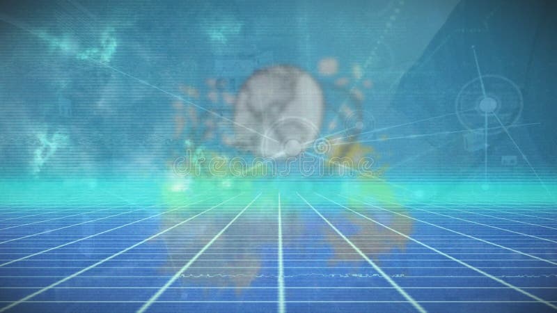 Animation Of Dots Connected With Lines And Grid Pattern Over Database Against Abstract