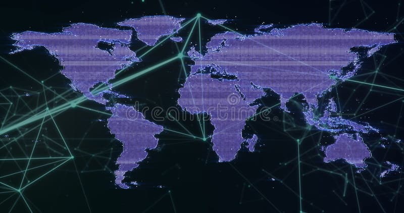 Animation of Dots Connected with Lines Over Glitched Map Against Black ...