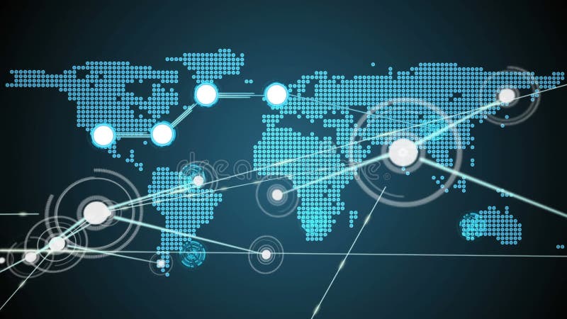 Animation of Dots Connected with Lines Over Map Against Abstract ...