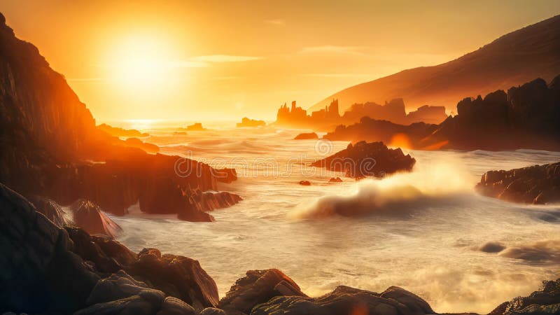 Animation of a Dramatic Seascape Under Sunset Lighting Stock Footage ...