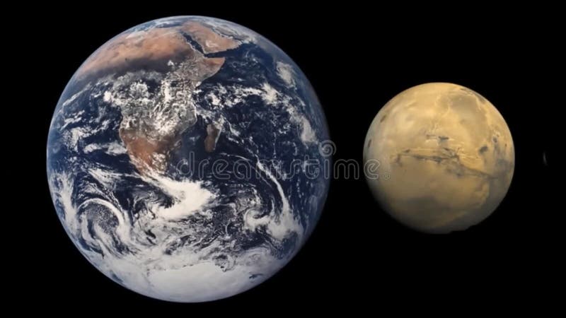 Animation of Earth and Mars To Scale. Planet Size Comparison. Stock ...