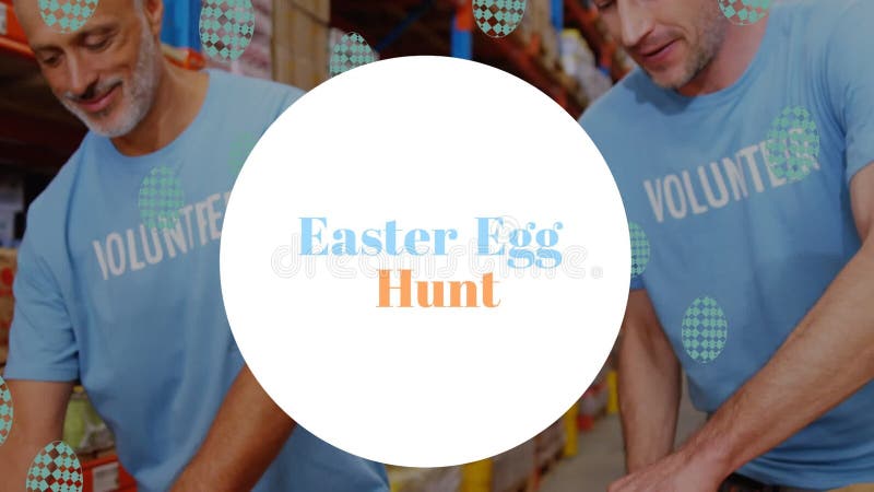 Animation of Easter Egg Hunt Text on Spot Over Diverse Volunteers in ...