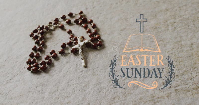 Animation of Easter Sunday Text Over Rosary on Grey Background Stock ...