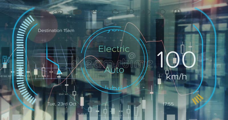 Animation of Electric Car Dashboard and Digital Data Processing Over ...