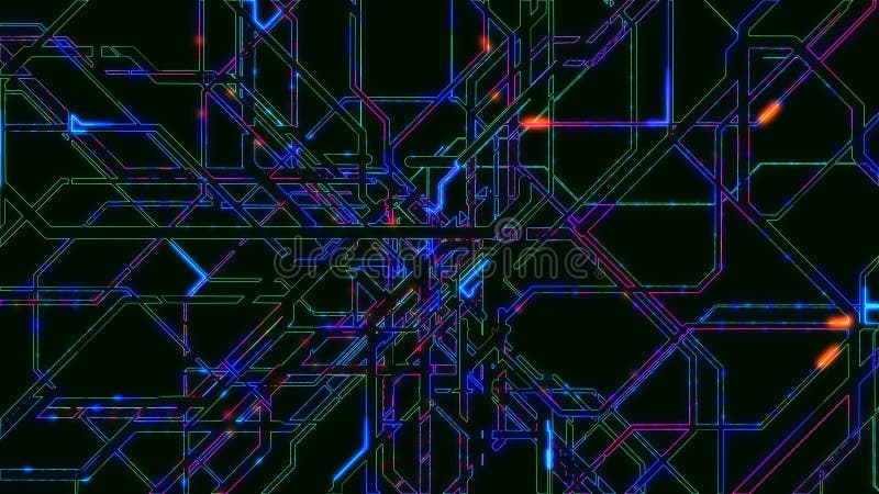 Animation of Electronic Subway Map Neon Lines Move Along a Given Route ...