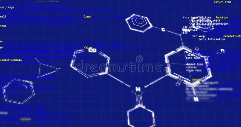 Animation of Element Diagram Over Data Processing on Blue Background ...