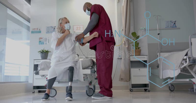 Animation of Element Diagram Over Diverse Male Doctor Taking Pulse of ... Animation of Element Diagram Over Diverse Male Doctor Taking Pulse of ...