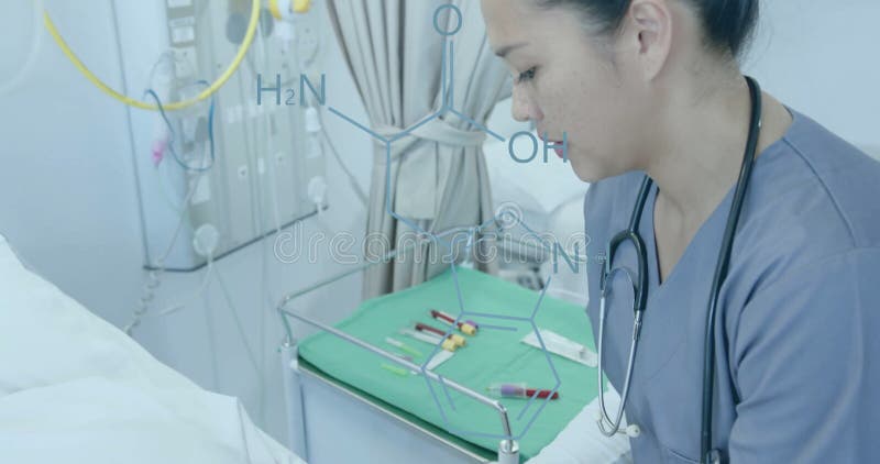 Animation of Element Diagram Over Happy Diverse Female Doctor and ... Animation of Element Diagram Over Happy Diverse Female Doctor and ...
