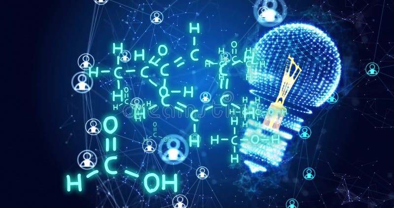 Animation of Element Diagrams and Icons Over Light Bulb and Networks on ...