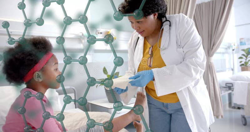 Animation of Element Structure Over African American Female Doctor ... Animation of Element Structure Over African American Female Doctor ...