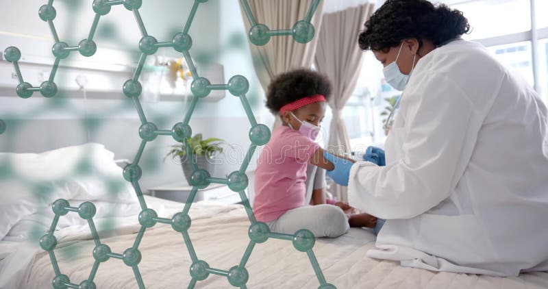 Animation of Element Structure Over African American Female Doctor ... Animation of Element Structure Over African American Female Doctor ...