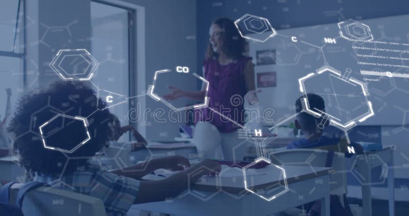 Animation of Elements and Data Processing Over Diverse Female Teacher ...