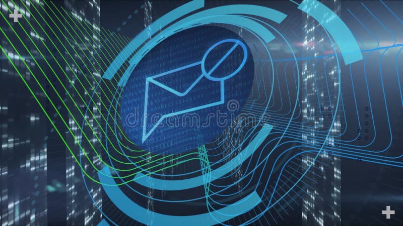 Animation of Email Icon in Circle Over Servers and Lines Stock Footage ...
