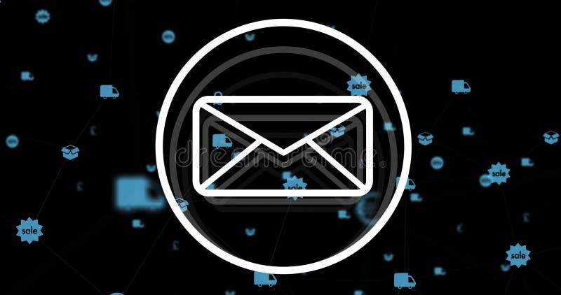 Animation of Email Icon and Network of Connections on Black Background ...