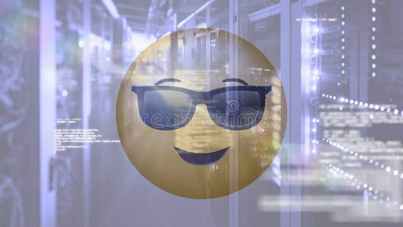 Animation of Emoji Icon and Data Processing Over Server Room Stock ...