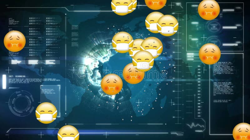 Animation of Emoji Icons Over Globe and Data Processing Stock Footage ...