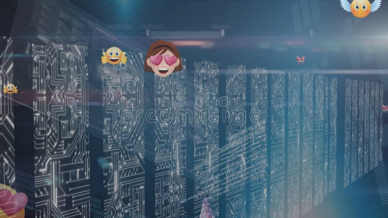 Animation of Emoji Icons Over Server Room Stock Video - Video of ...