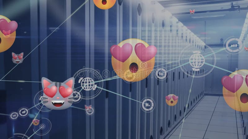Animation of Emoji Icons Over Server Room Stock Footage - Video of ...
