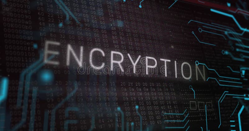 Animation of Encryption Text, Binary Codes, Circuit Board Pattern Over ...