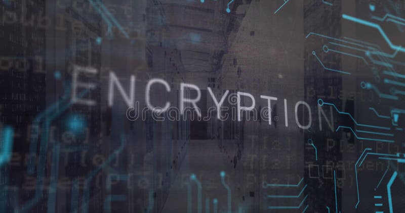 Animation Of Encryption Text And Computer Language Over Server Room