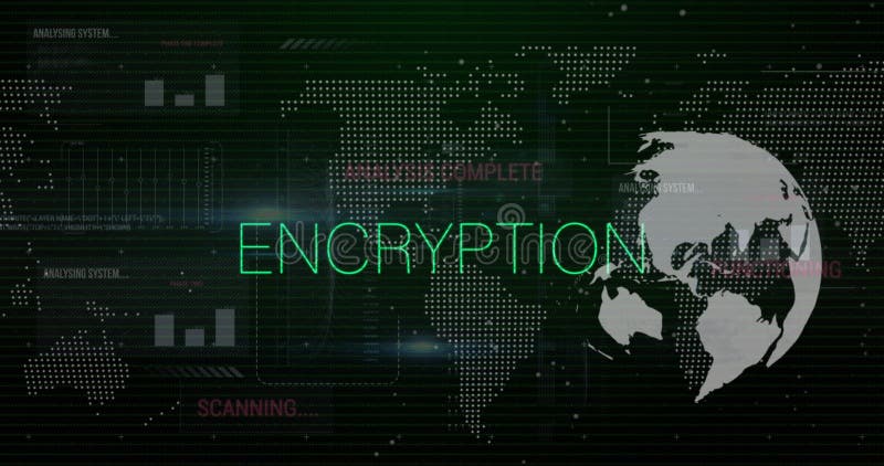 Animation of Encryption Text, Globe, World Map, Statistics and Data ... Animation of Encryption Text, Globe, World Map, Statistics and Data ...