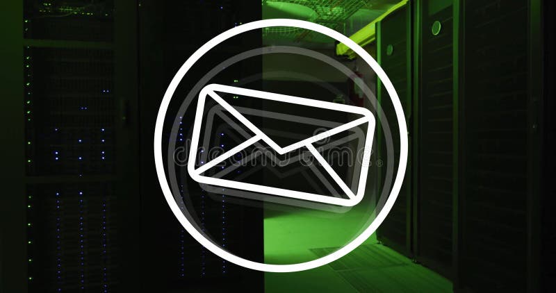 Animation of Envelope Email Icon Over Dark Computer Server Room Stock ...