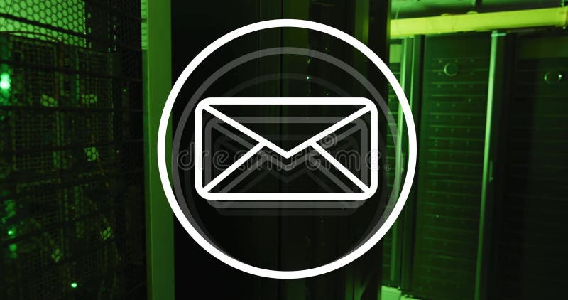 Animation of Envelope Email Icon Over Dark Computer Server Room Stock ...