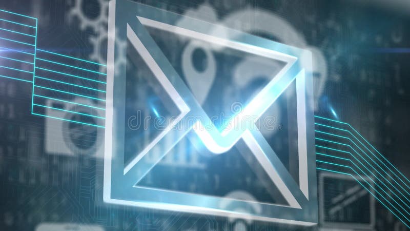Animation of an Envelope Icon Over Multiple Technological Icons and ...