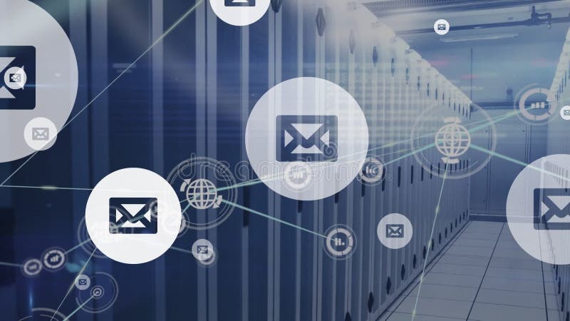 Animation of Envelope Icons Over Server Room Stock Footage - Video of ...