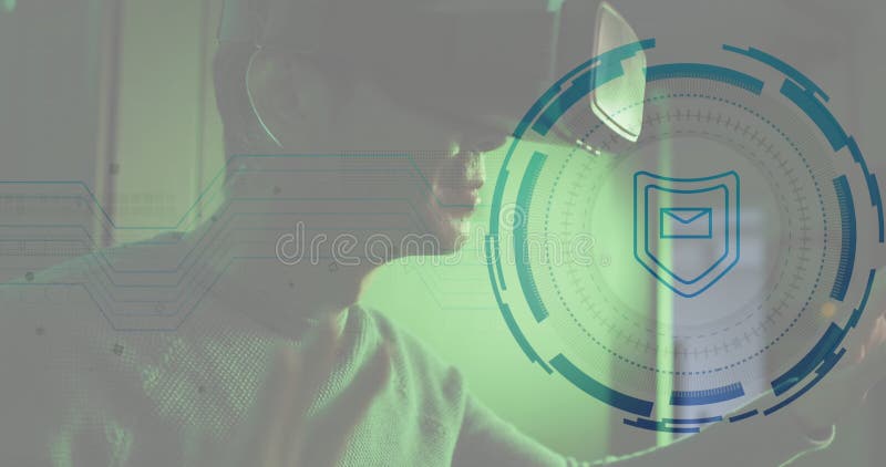 Animation of Envelope in Shield and Loading Circles, Biracial Man Using ...