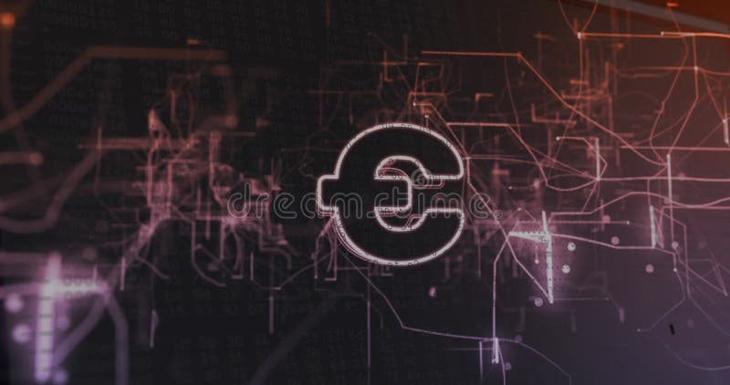 Animation of Euro Symbol and Data Processing Over Connections Stock ...