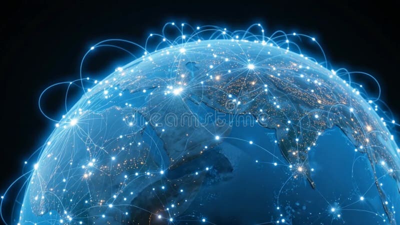 Animation of Expanding Global Network Across Rotating Earth. Stock ...