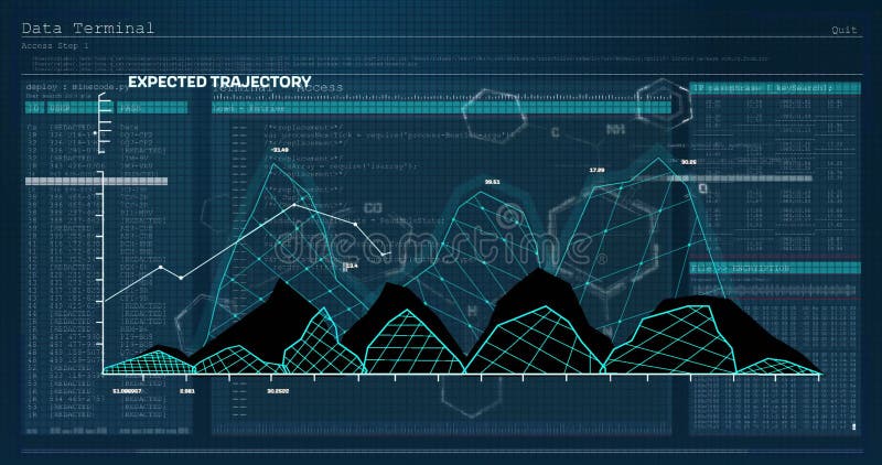 Animation Of Expected Trajectory Text And Graph Processing Data On Interface Screen Stock