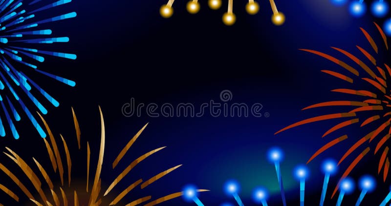 Animation of Exploding Colourful Fireworks Scrolling on Dark Blue ...