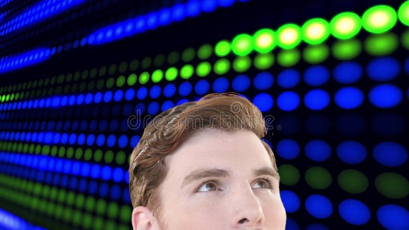 Animation of Inquisitive, Puzzled Man Looking Around Over Green Lights ...