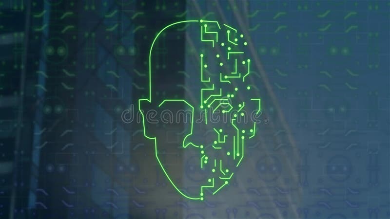 Animation of Face Silhouette with Computer Circuit Board Over Modern ...