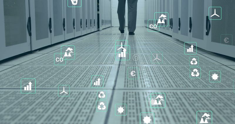 Animation of Falling Icons Over Server Room Stock Footage - Video of ...