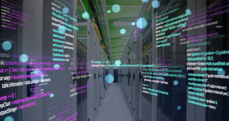 Animation of Falling Lens Flares and Computer Language Over Server Room Stock Video - Video of ...