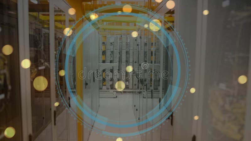 Animation of Falling Lens Flares and Loading Circles Over Data Server ...